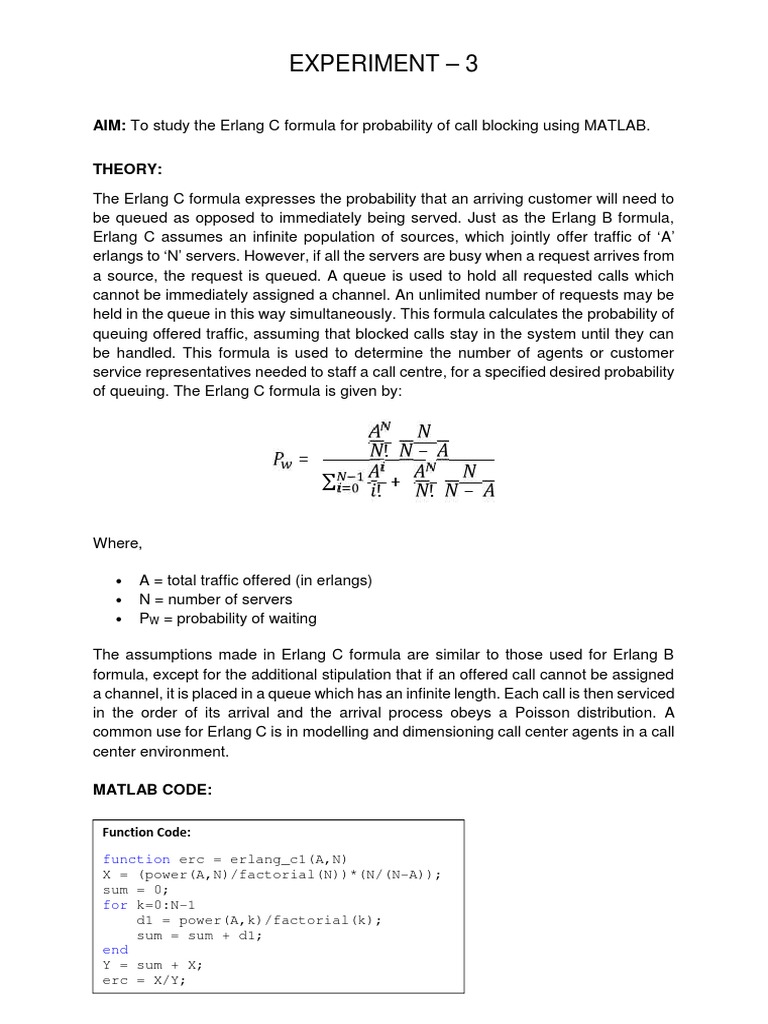 Erlang C Formula for Call Center Staffing | PDF | Technology & Engineering