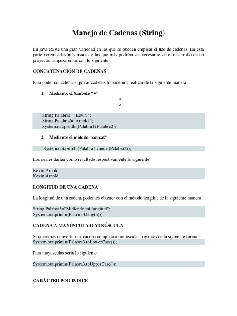 Manejo de Cadenas PDF | PDF | Java (lenguaje de programación) | Cadena ...