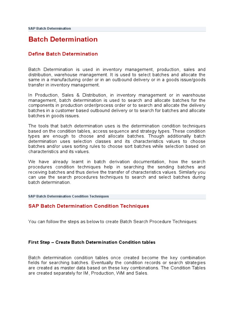 Batch Determination | PDF | Logistics | Business Process