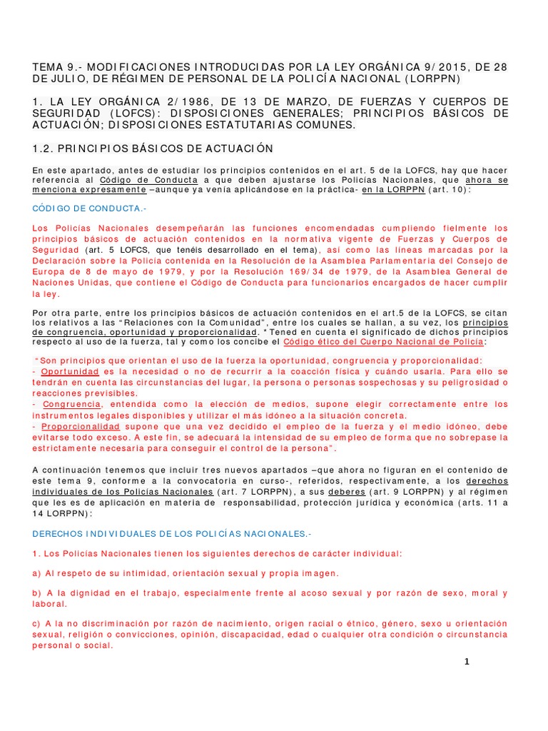 Tema 9 CNP - Modificación Por Lorppn | PDF | Policía | Derecho laboral