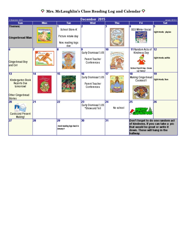 Mrs. McLaughlin's Reading Log Calendar | PDF | Self-Improvement