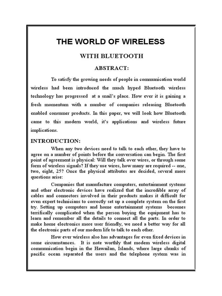 The World Of Wireless With Bluetooth Pdf Bluetooth Duplex