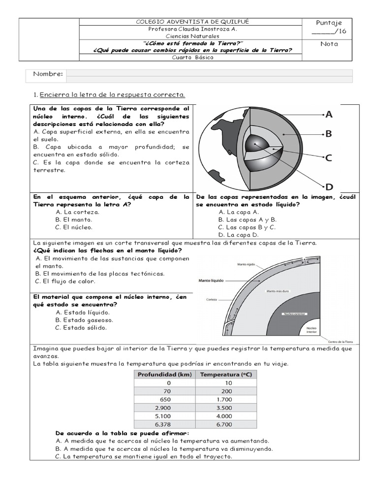 Eva. Capas de La Tierra Cuarto | Tierra | Placas tectónicas | Prueba ...