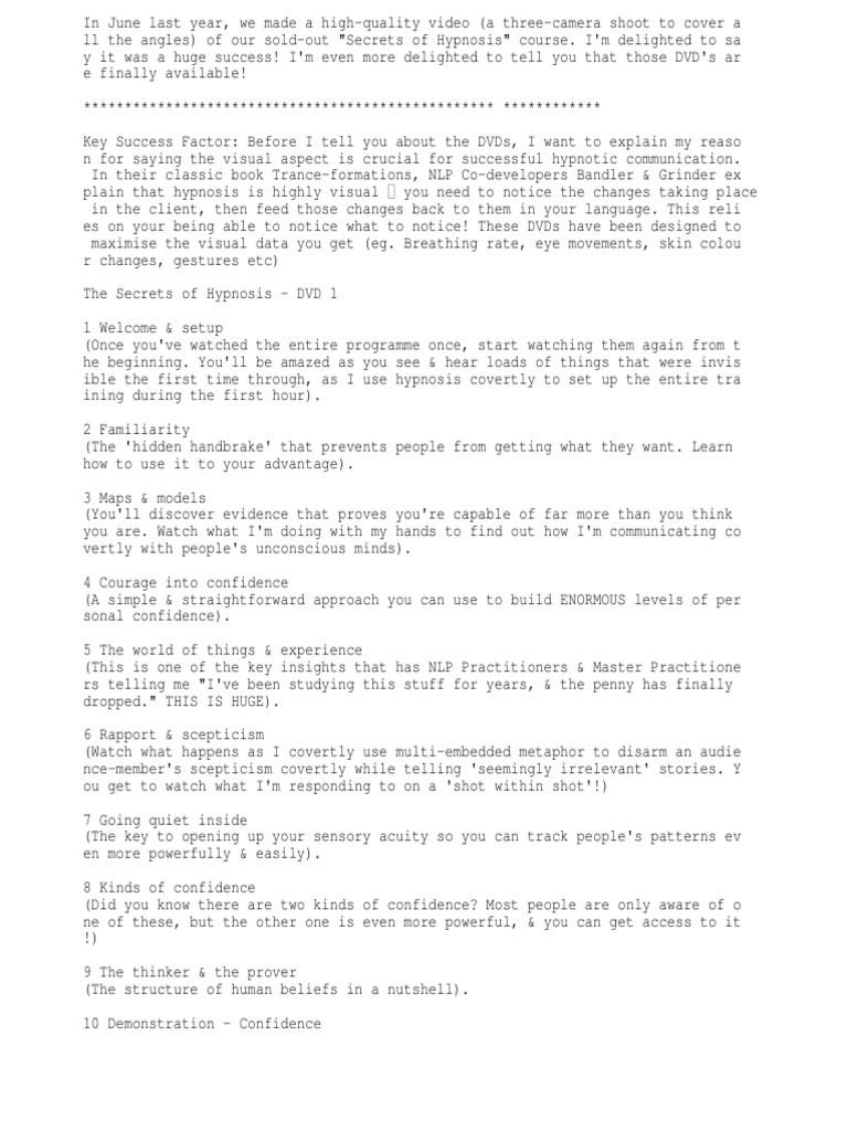 The Secrets of Hypnosis | PDF | Neuro Linguistic Programming | Trance