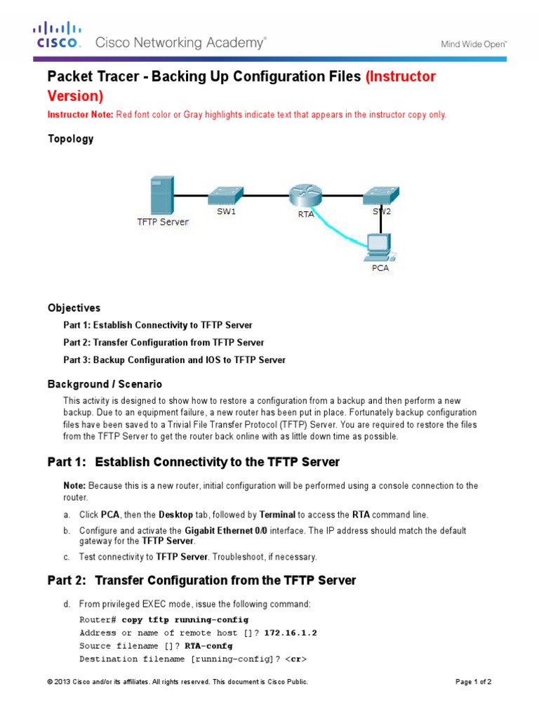 11.4.2.5 Packet Tracer - Backing Up Configuration Files Instructions IG | PDF | Router ...