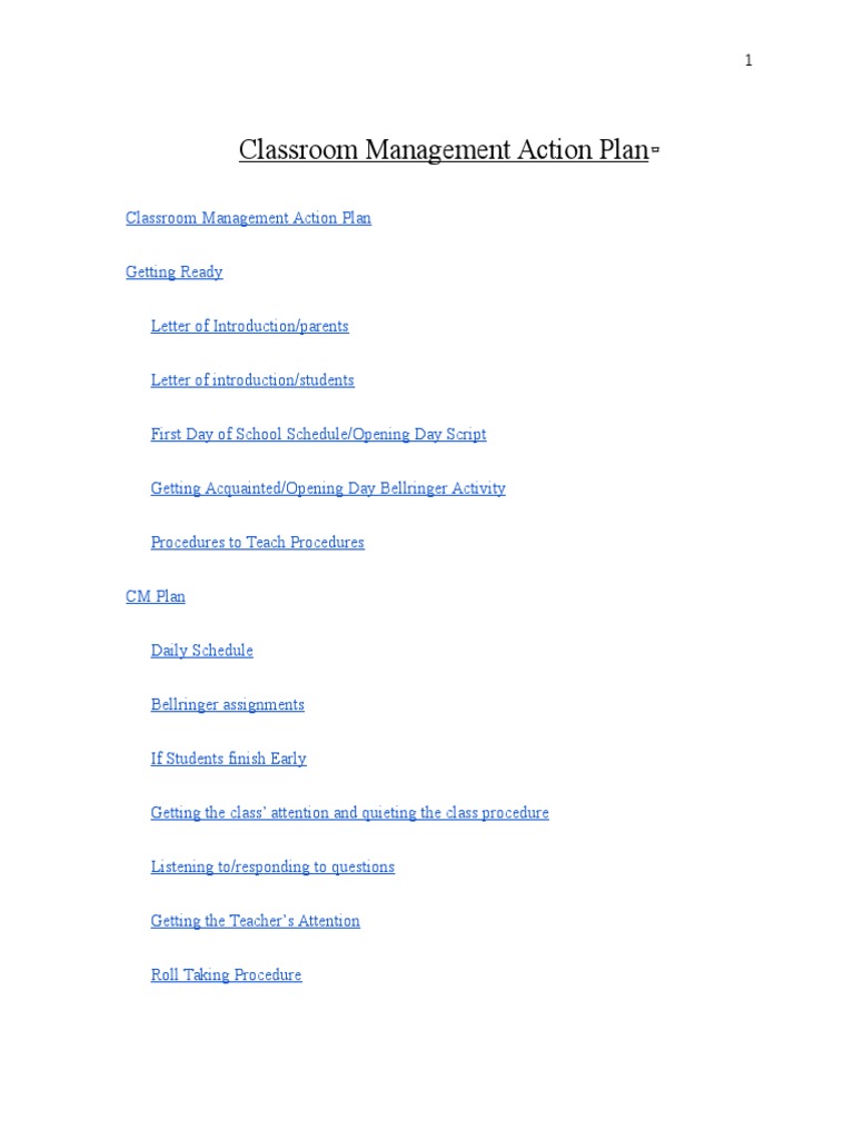 Classroom Management Action Plan | PDF | Classroom | Homework