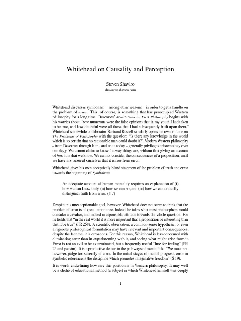 Whitehead On Causality and Perception: Steven Shaviro | PDF | Alfred ...
