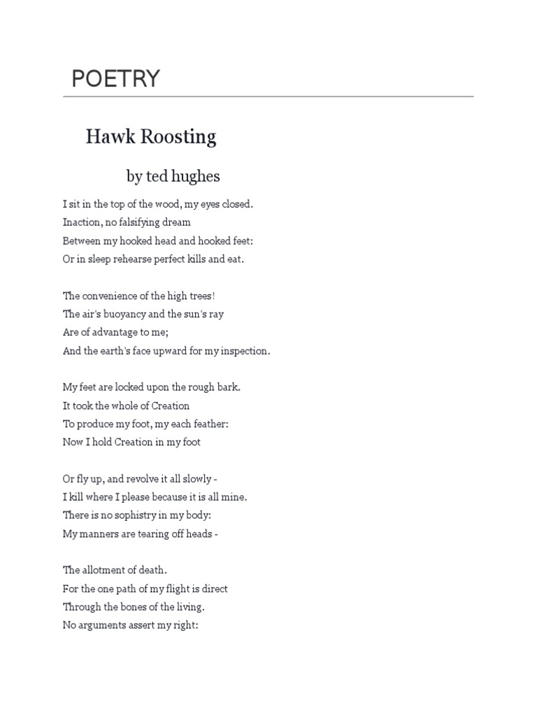 Hawk Roostingby Ted Hughes | PDF | Test (Assessment) | Educational ...