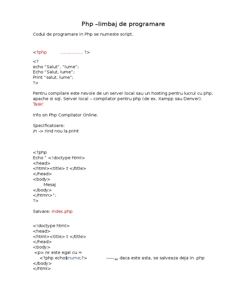 PHP - Limbaj de Programare: Task! | PDF | Computers | Technology & Engineering