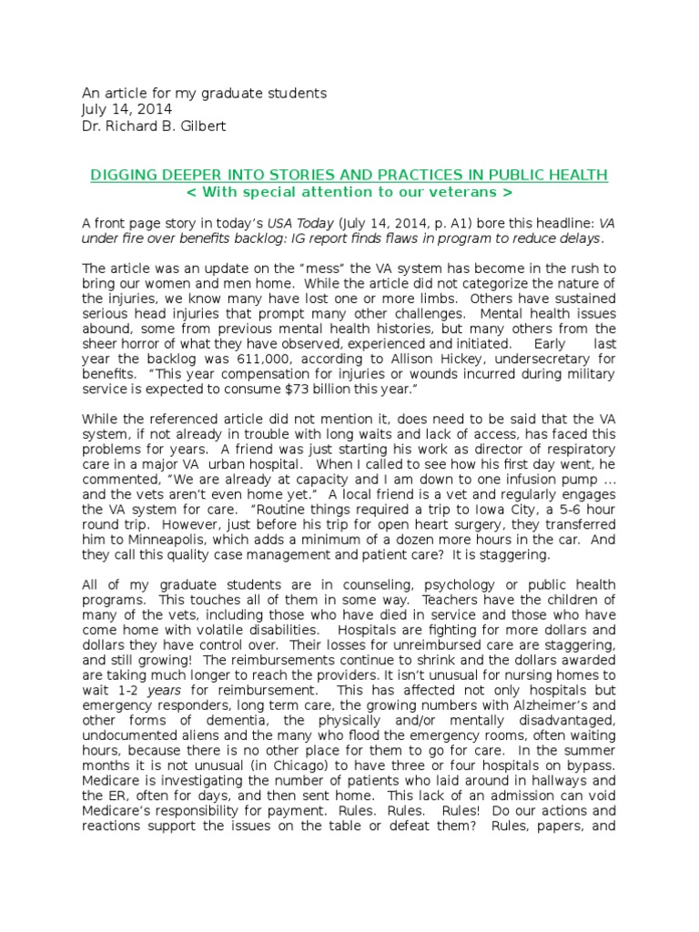 Public Health Article On Veterans | PDF