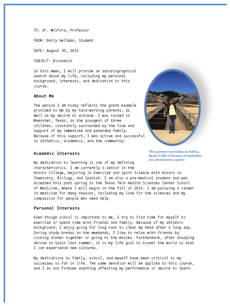 Student Biosketch: Emily Hellman | PDF | Wellness | Lifestyle