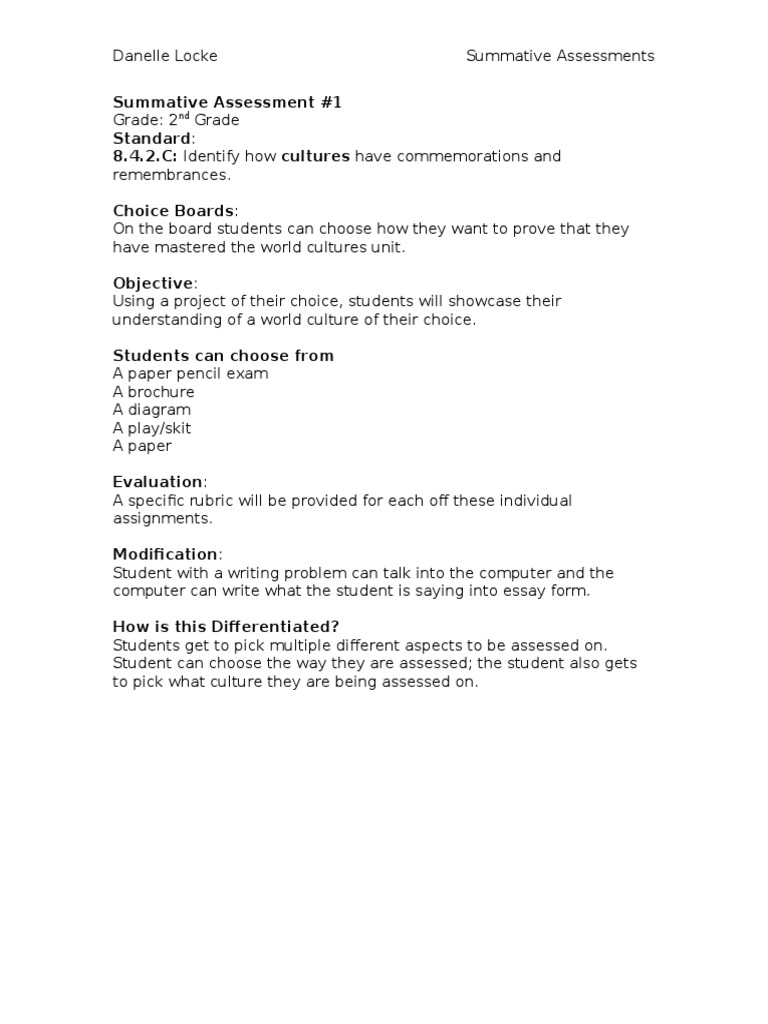 Differentiated Summative Assessments Guide | PDF | Differentiated ...