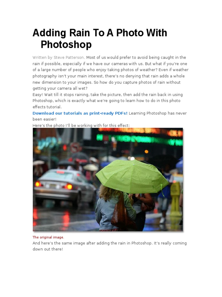 Add Rain to Photos Using Photoshop | PDF | Adobe Photoshop | Computer ...