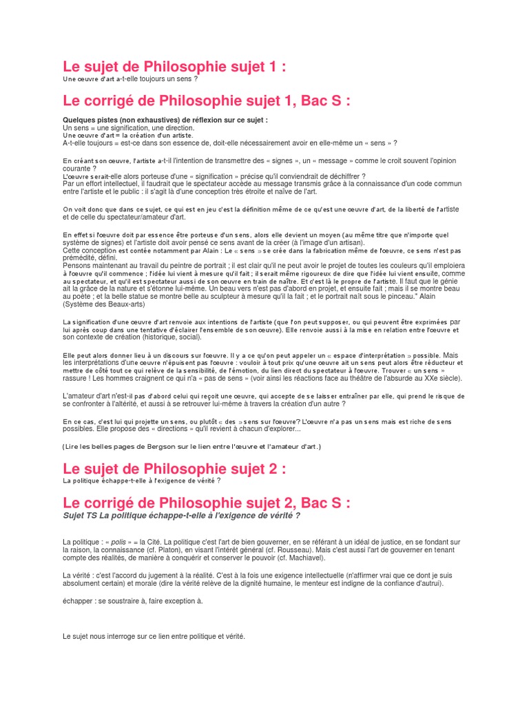 Bac S Sujets de Philosophie PDF | PDF | Vérité | Divination