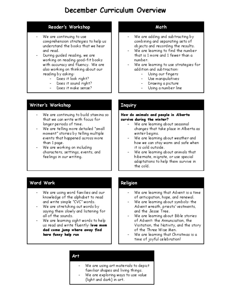 December Curriculum Highlights for Kids | PDF