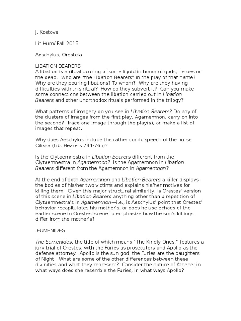 Aeschylus Libation Bearers and Eumenides | PDF | Oresteia | Greek Mythology