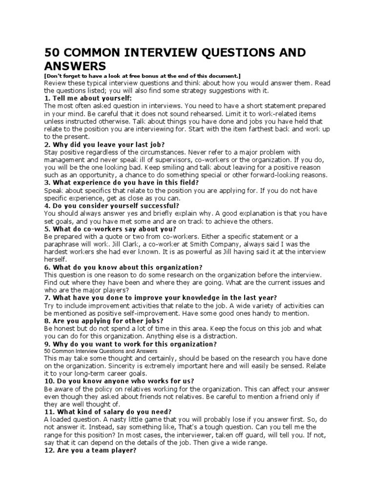 50 Common Interview Questions and Answers: (Don't Forget To Have A Look ...