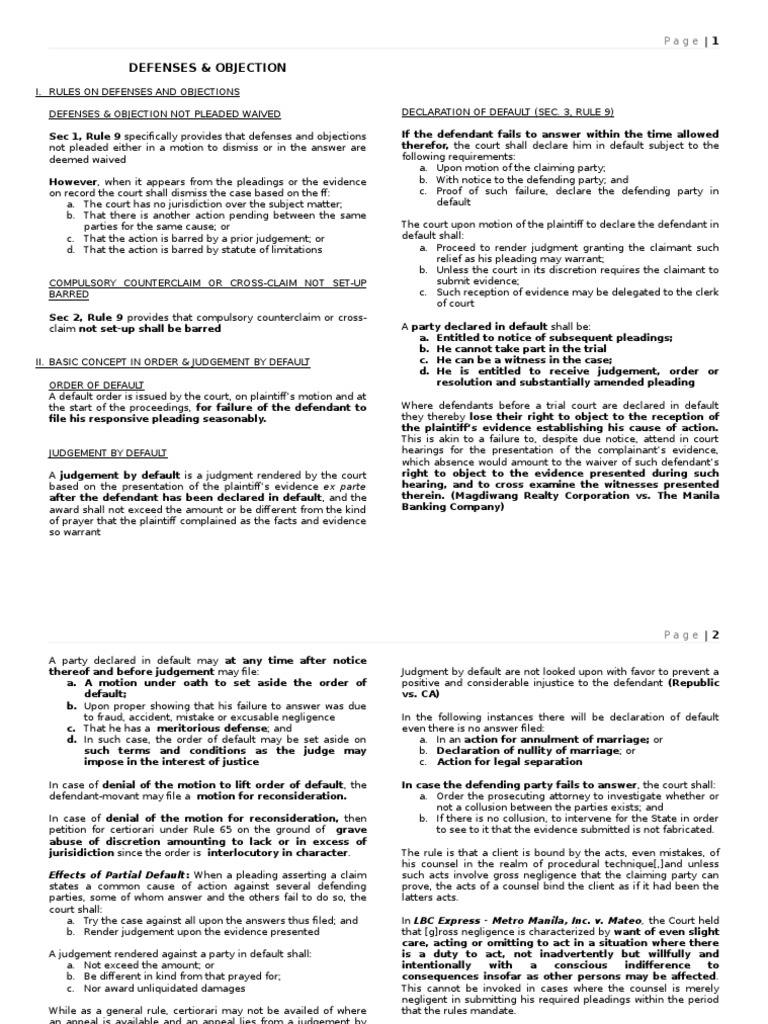 Defenses & Objection | Pleading | Complaint