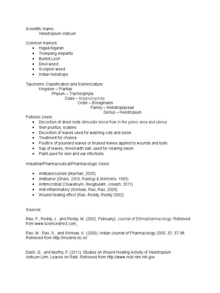 Heliotropium Indicum: Uses & Benefits | PDF | Home & Garden | Wellness
