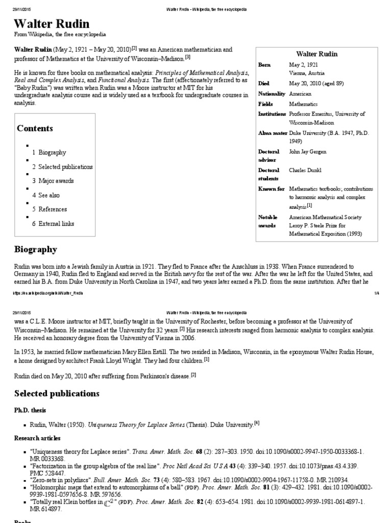 Walter Rudin | PDF | Teaching Mathematics | Mathematical Analysis