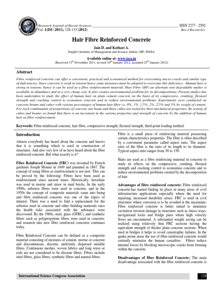 Hair Fibre Reinforced Concrete Study | PDF