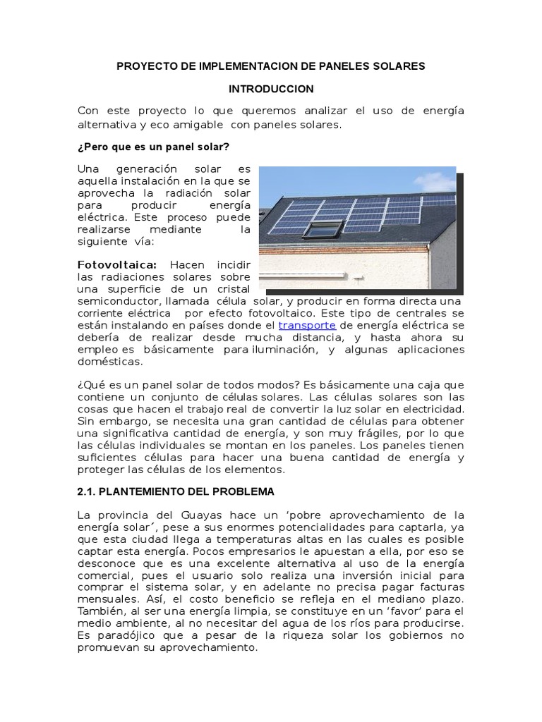 Proyecto de Implementacion de Paneles Solares | PDF | Energía solar ...