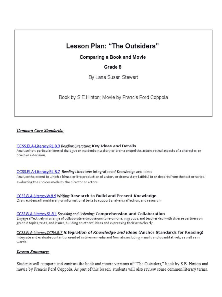 Technology Lesson Plan - The Outsiders | PDF | Homework ...