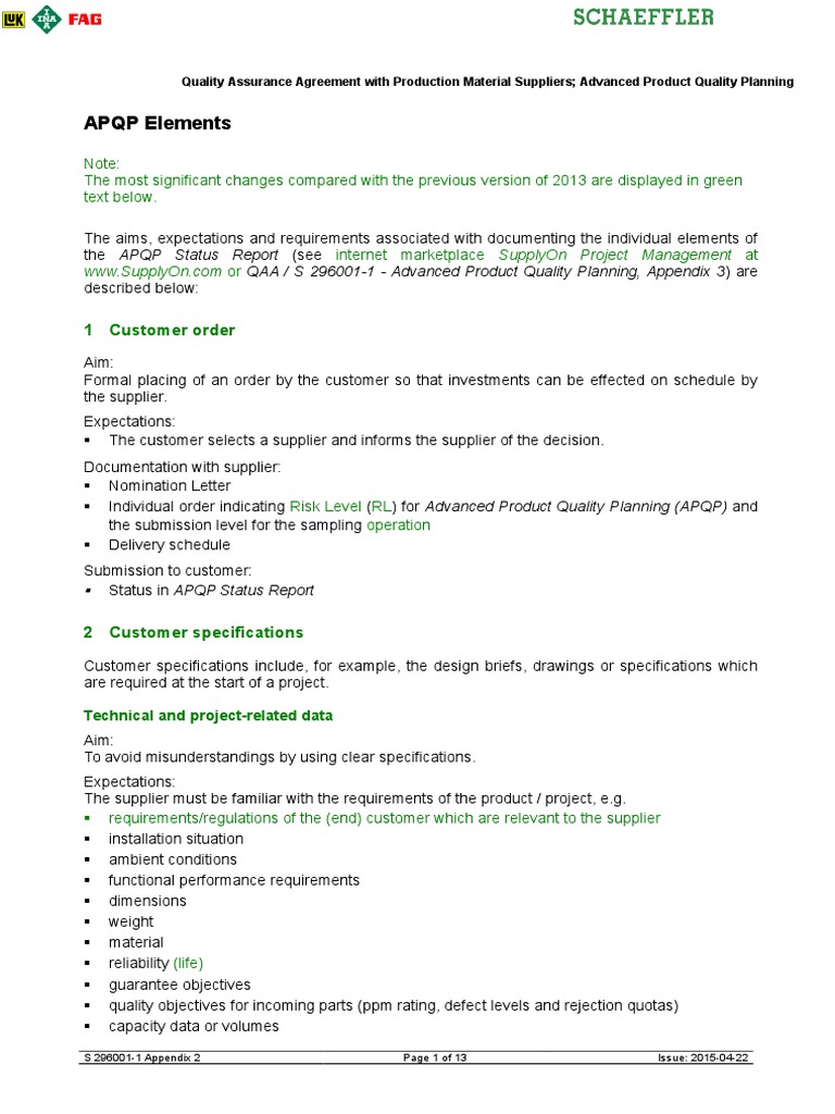 APQP Elements: 1 Customer Order | PDF | Reliability Engineering ...