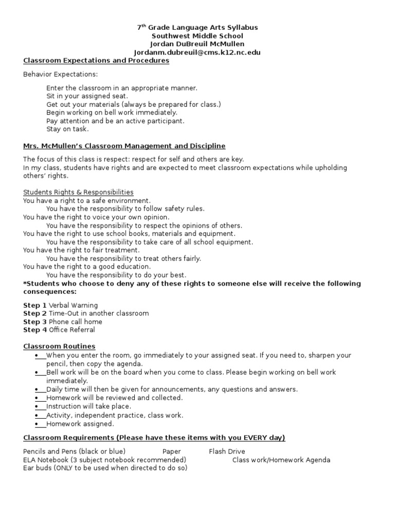 7th Grade Language Arts Overview | PDF | Homework | Learning
