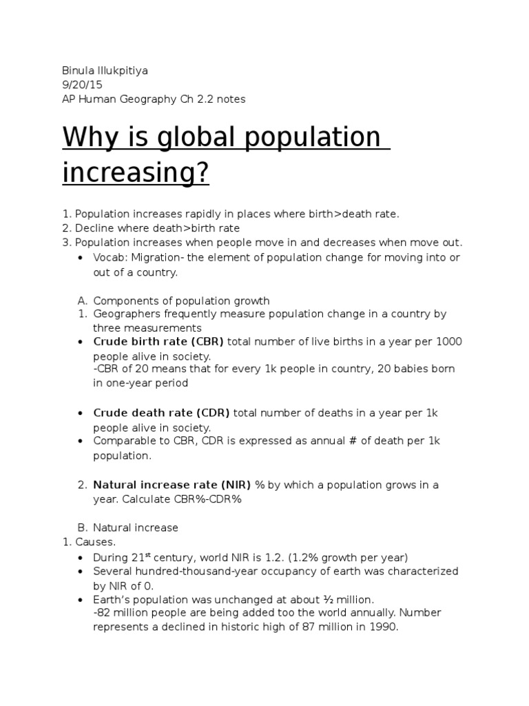 AP HUG 2.2 Notes | PDF | Total Fertility Rate | Environmental Social ...