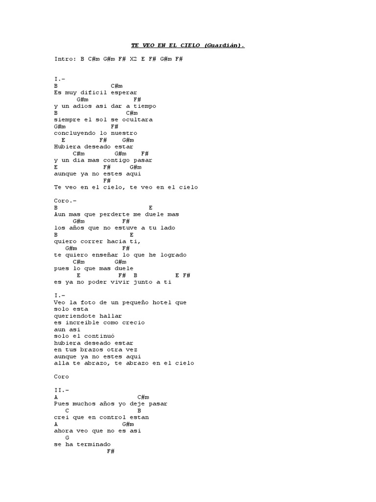 Letra y acordes de "Te veo en el cielo" | PDF