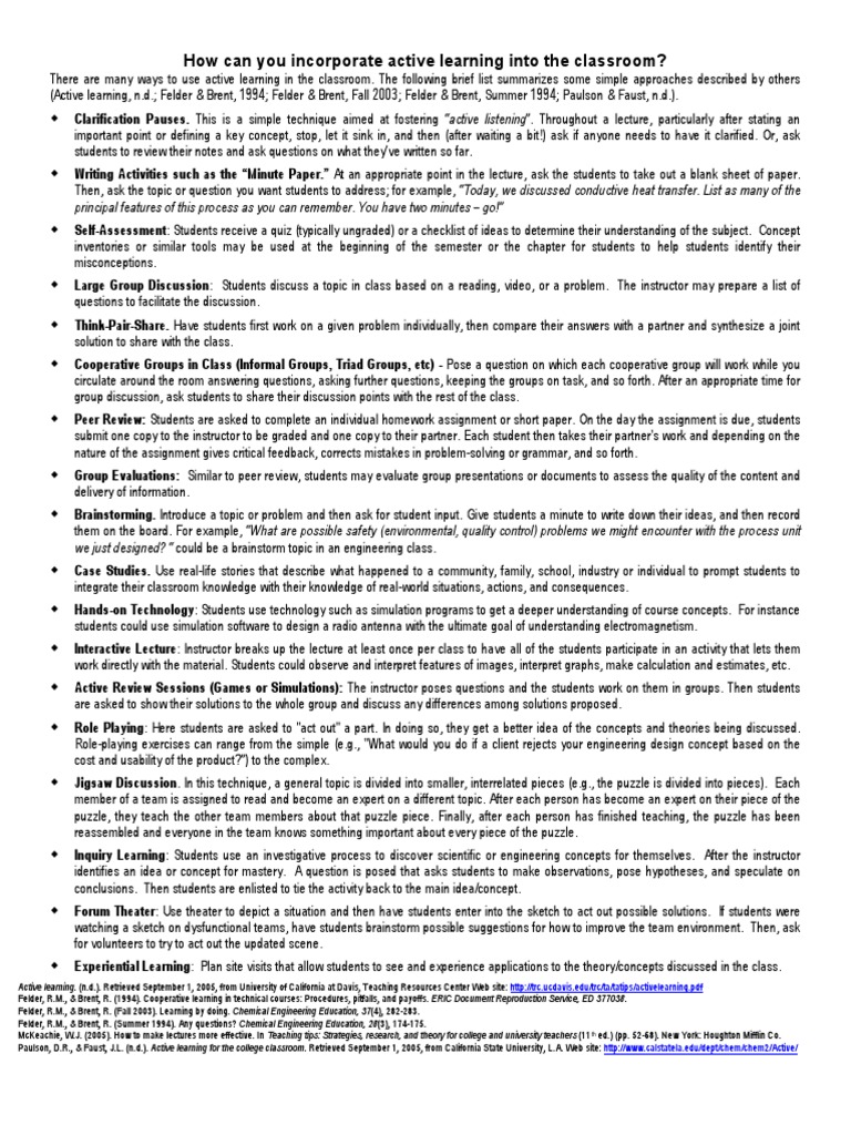 Active Learning Strategies PDF Lecture Homework