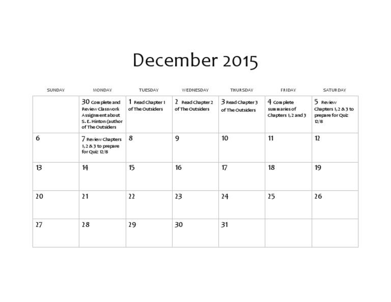 December Homework Calendar | PDF