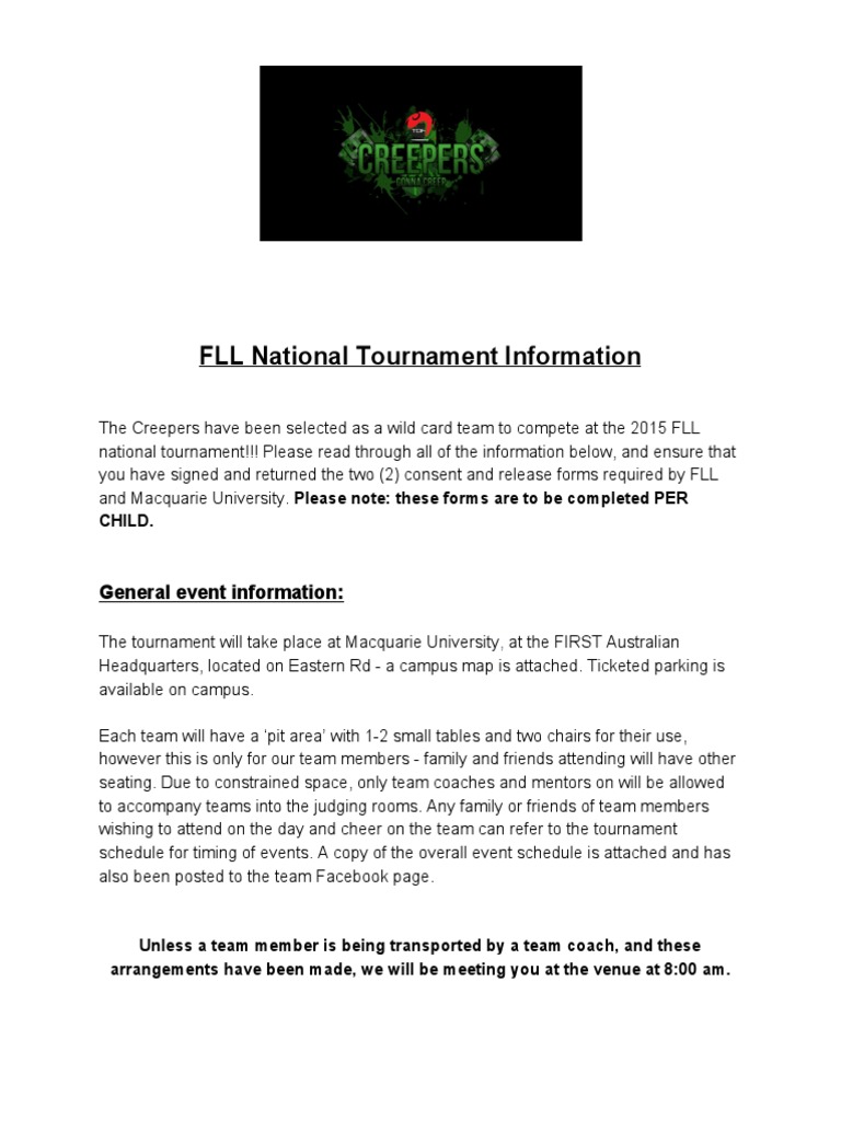 FLL National Tournament Info | PDF | Leisure | Sports