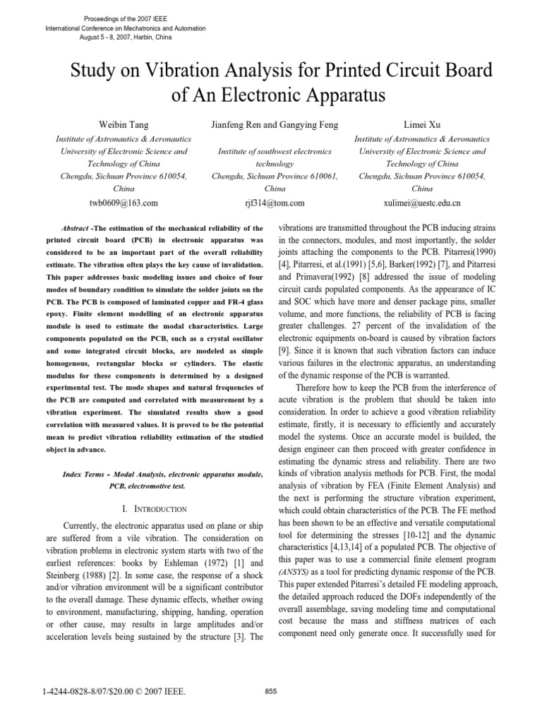 Study On Vibration Analysis For Printed Circuit Board of An Electronic ...