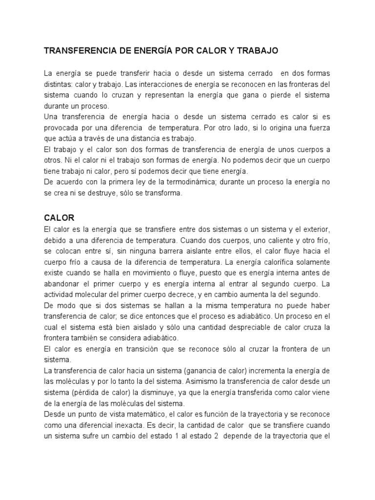 4 - Transferencia de Energía Por Calor y Trabajo | PDF | Calor ...