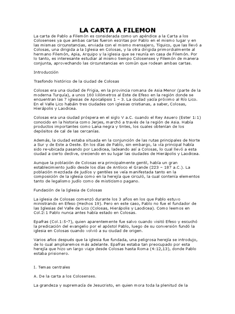 La Carta A Filemon | PDF | Epístola a los colosenses | Pablo el apóstol