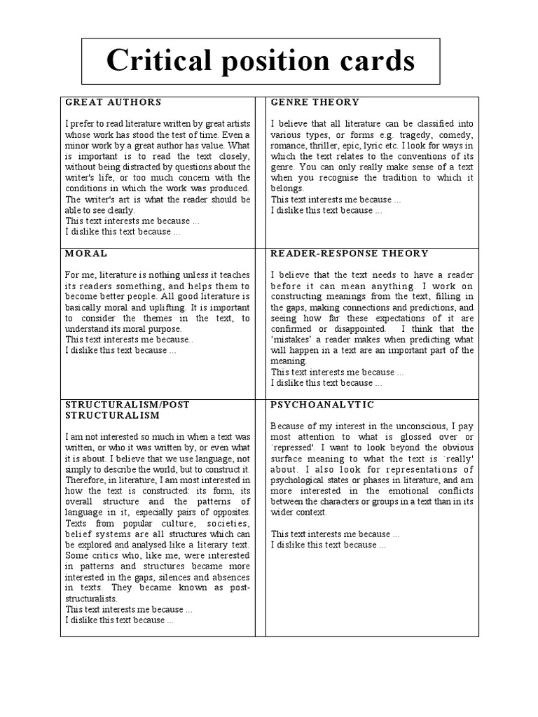 Module7 Critical Position Cards | PDF | Genre | Postcolonialism