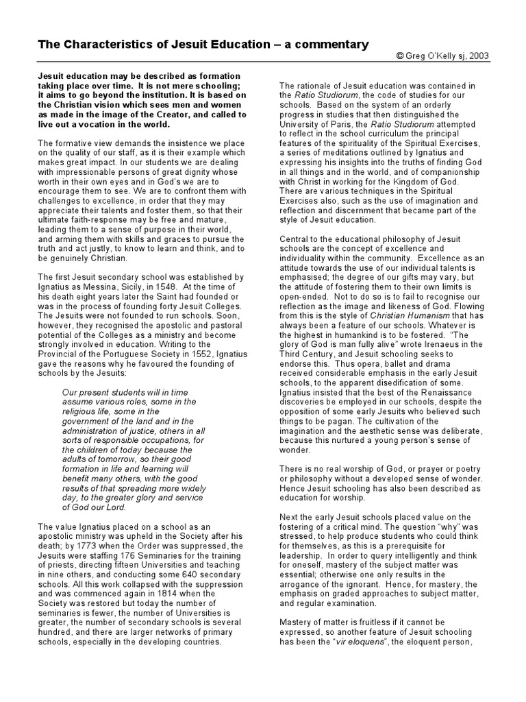 2 The Characteristics of Jesuit Education A Commentary | PDF | Society ...