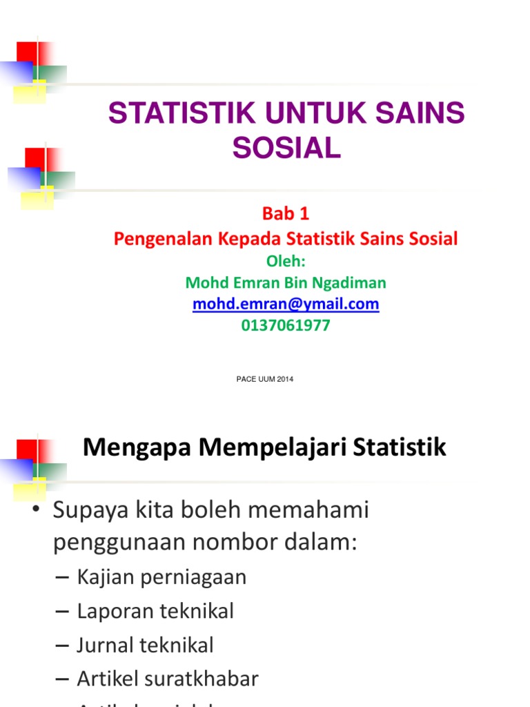 SSQL 1113 - STATISTIK UNTUK SAINS SOSIAL (Bab 1-Pengenalan) | PDF