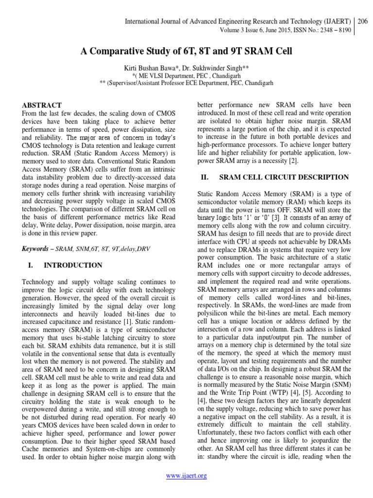 A Comparative Study of 6T, 8T and 9T SRAM Cell | PDF | Random Access Memory | Computer Memory
