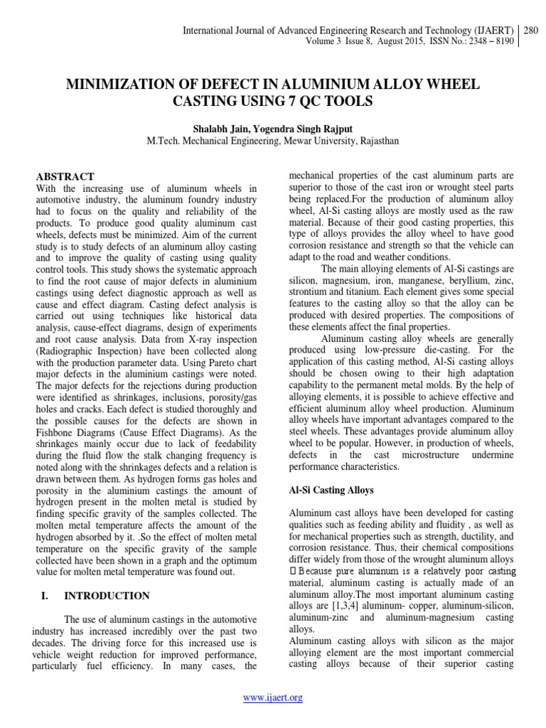 Minimization of Defect in Aluminium Alloy Wheel Casting Using 7 QC Tools | PDF | Casting ...