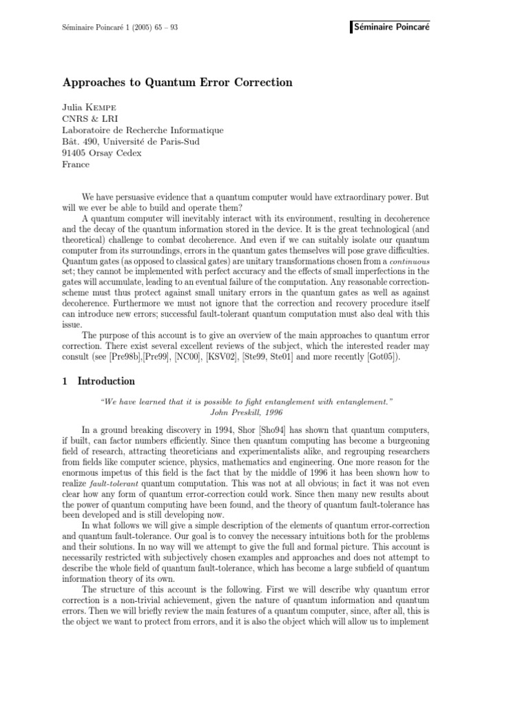 Approaches To Quantum Error Correction | PDF | Quantum Computing ...