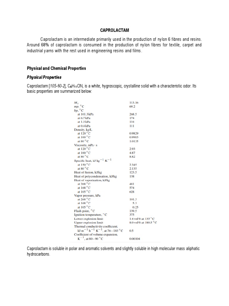 Caprolactam Process Description | PDF | Sulfuric Acid | Chemical Reactions