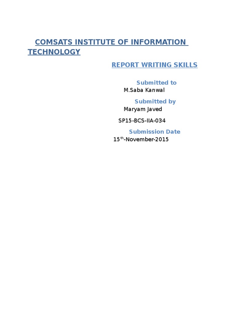 Comsats Institute of Information Technology: Report Writing Skills ...