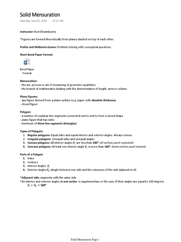 Solid Mensuration Concepts and Formulas | PDF | Rectangle | Area