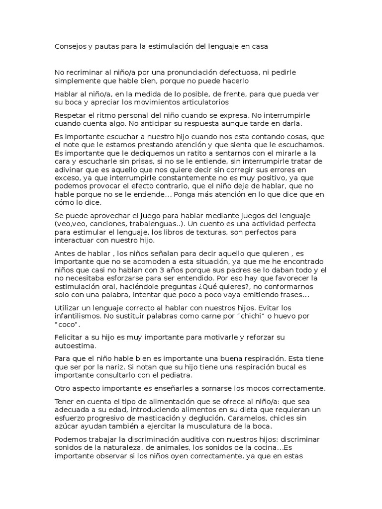 Consejos y Pautas para La Estimulación Del Lenguaje en Casa | PDF ...