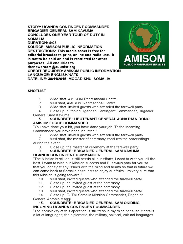 Uganda Contingent Commander Brigadier General Sam Kavuma Concludes One ...