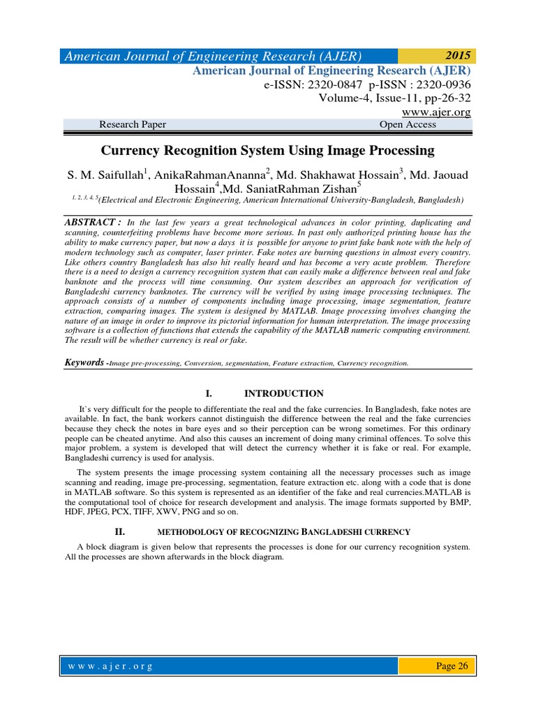Currency Recognition System Using Image Processing | Download Free PDF ...