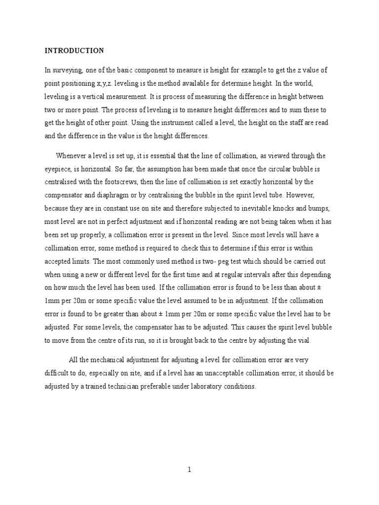 Report Two Peg Test | Surveying | Scientific Observation